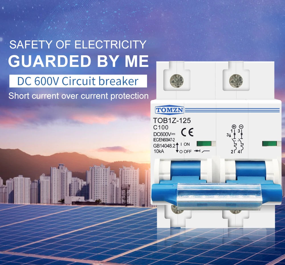 TOMZN 2P DC Circuit Breaker TOB1Z-125 DC600V 10kA C Curve For PV Syste ...