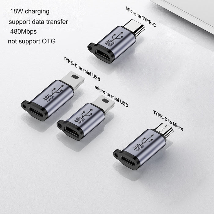 Micro USB Mini USB Type-C Adapter Set, 18W Charging, 480Mbps Data Tran ...