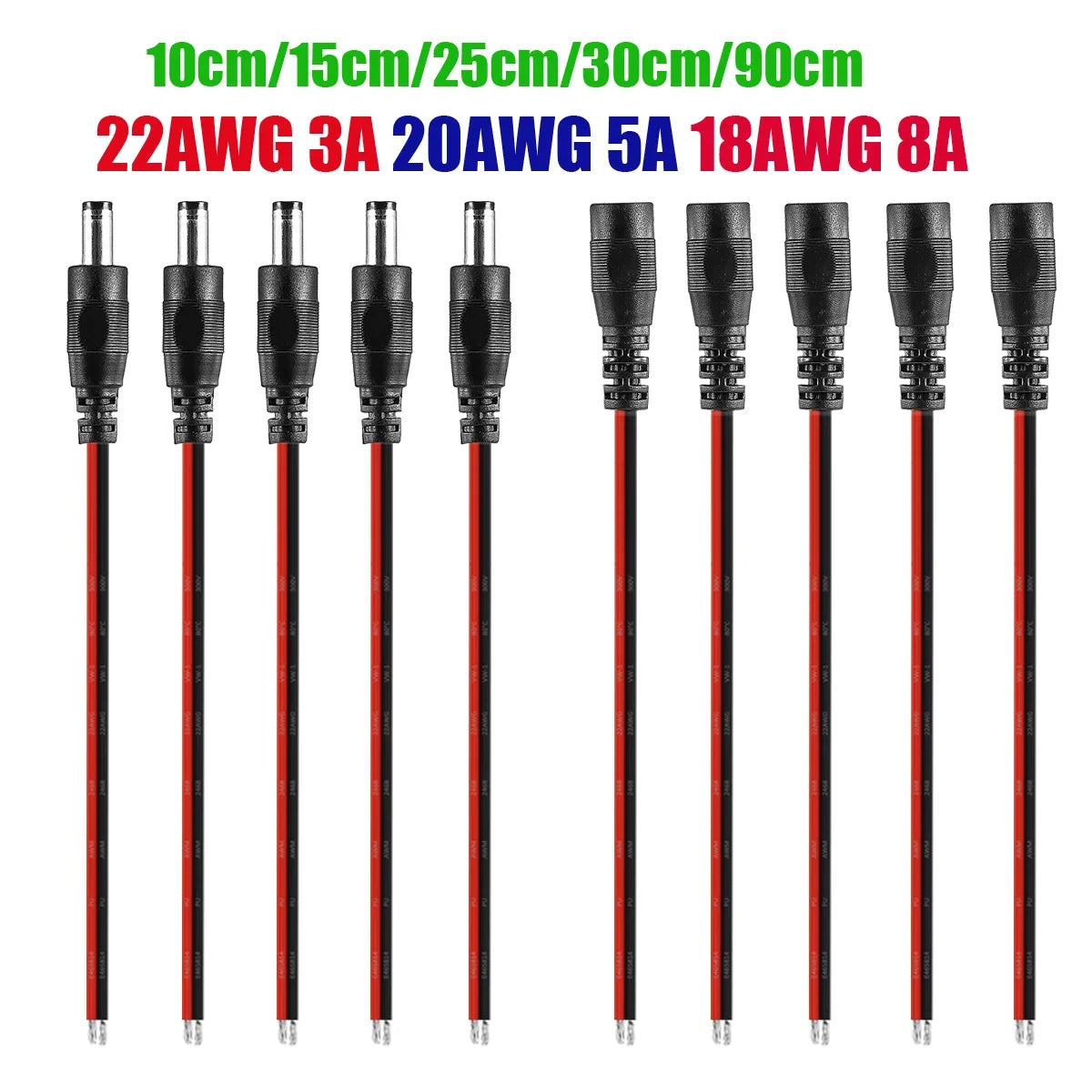 DC Power Pigtail Cable 5.5 2.1mm Female Male Connector Wire For CCTV C ...