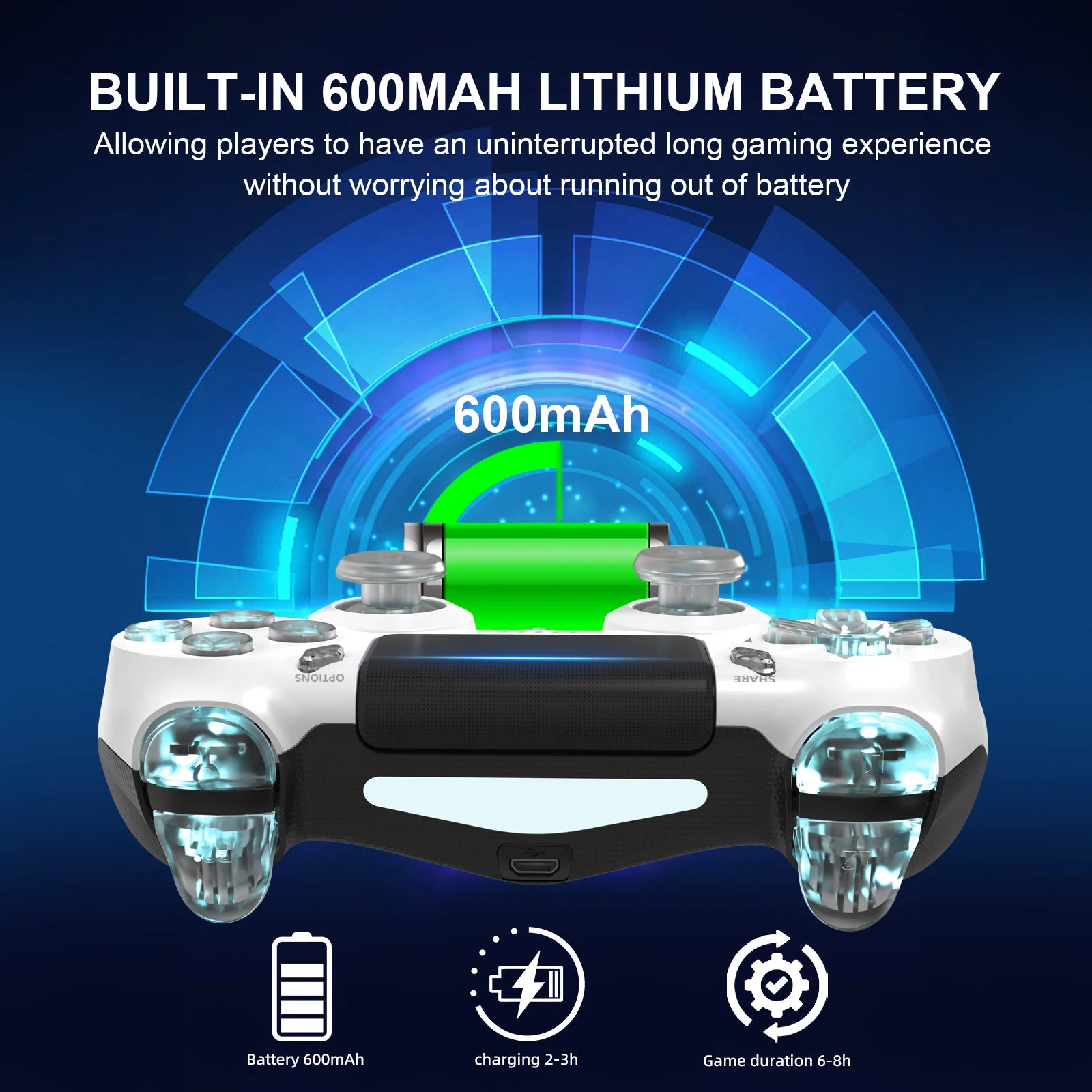 RGB Wireless Game Controller For PS4 PS3 Console PC 6-Axis Gyro Dual V ...