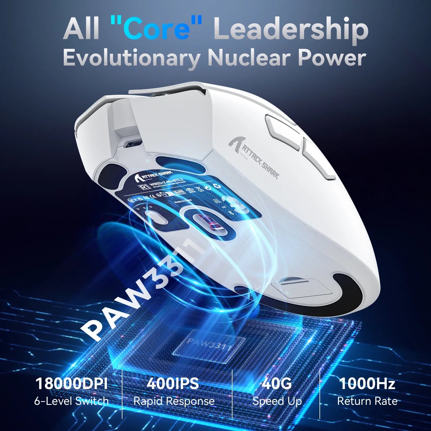 ATTACK SHARK R1 Lightweight Wireless Gaming Mouse 18000DPI PAW3311 Tri ...