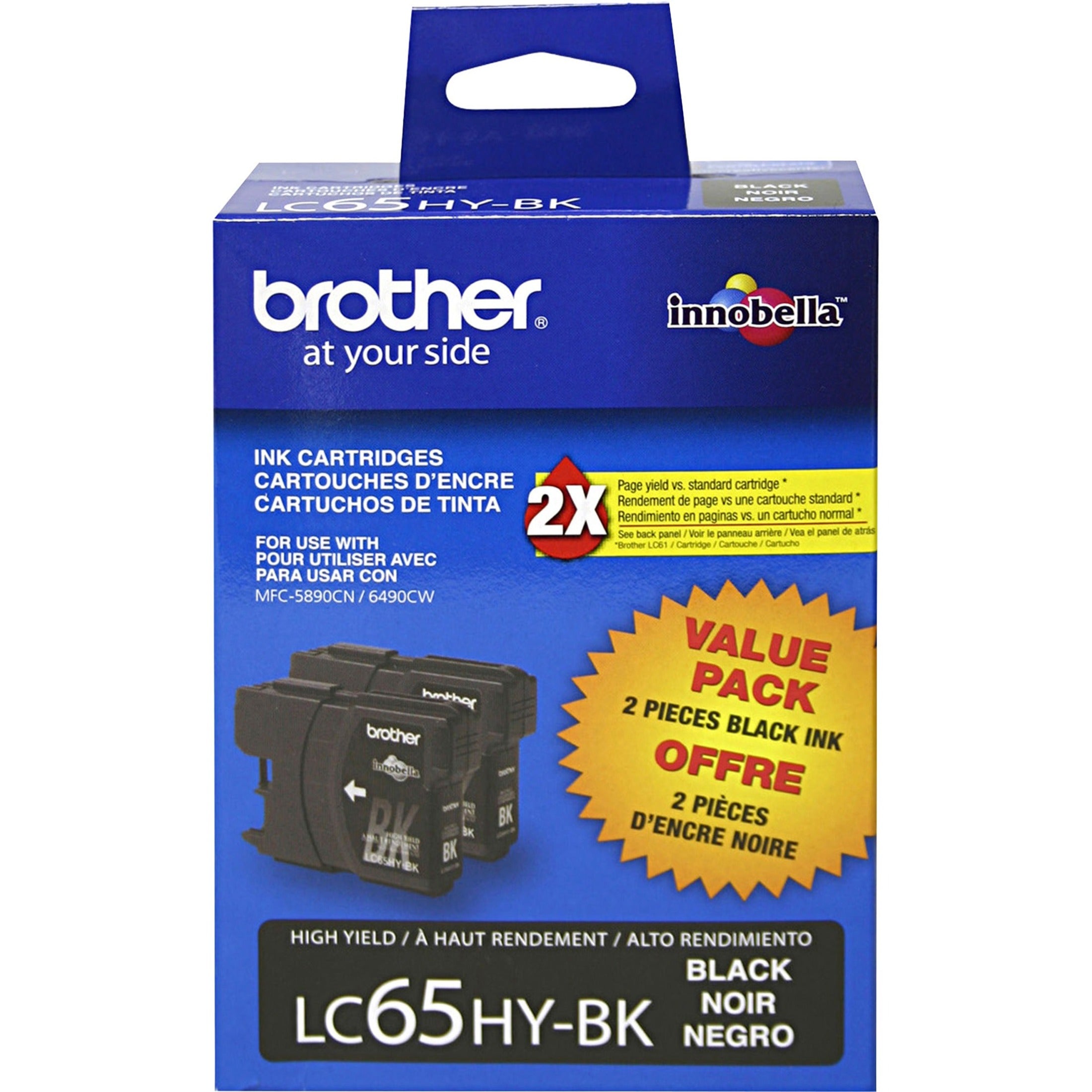 Brother LC652PKS LC65 หมึกพิมพ์ความจุสูง ผลผลิต 900 หน้า 2/แพ็ค สีดำ ...