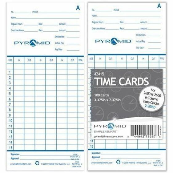 Pyramid Time Systems 42415 Pyramid Time Cards, Heavy Duty, Double-side ...