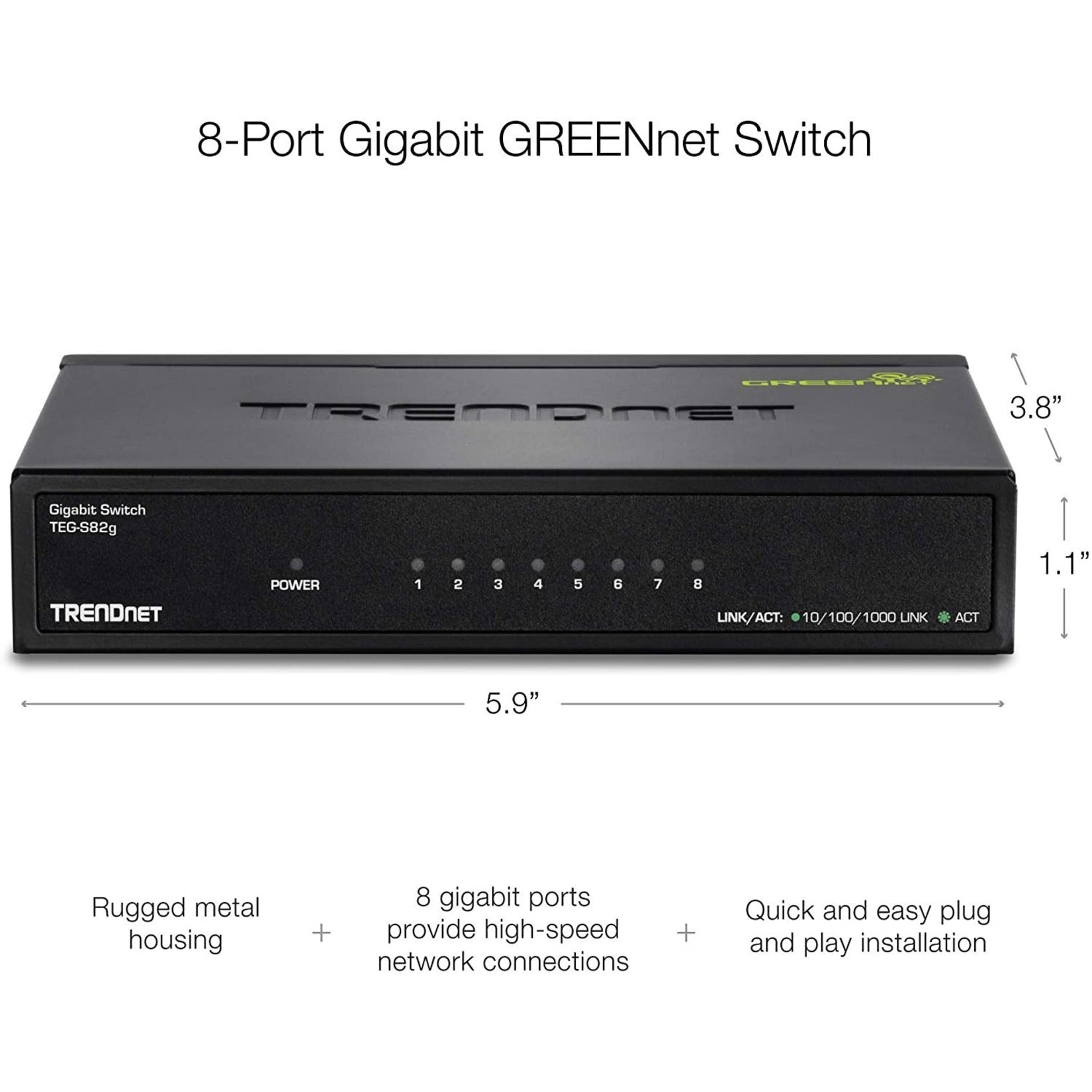 TRENDnet TEG-S82g 8-port Gigabit GREENnet Switch with Metal Case, Life ...