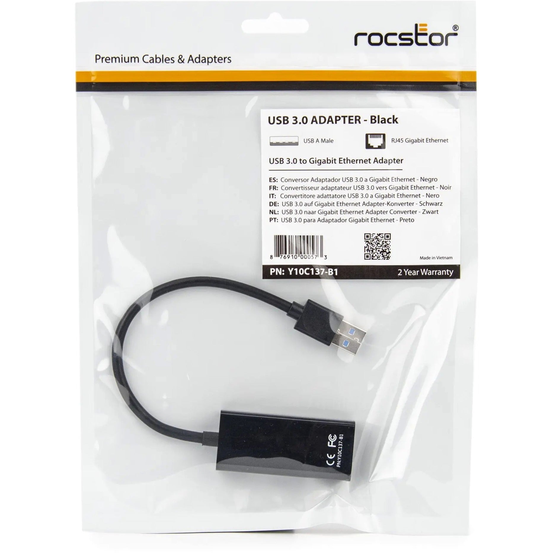 Rocstor Y10C137-B1 USB 3.0 to Gigabit Ethernet Network Adapter, 2 Year ...