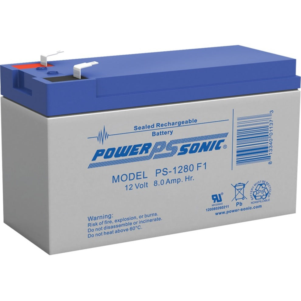 Power Sonic 1200802602 PS-1280 Battery, 12V DC, 8000mAh, Lead Acid, Re ...