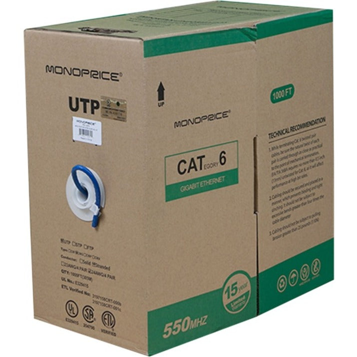 Monoprice 2270 Cat. 6 UTP Network Cable, 1000 ft, Stranded, 24 AWG, Bl ...