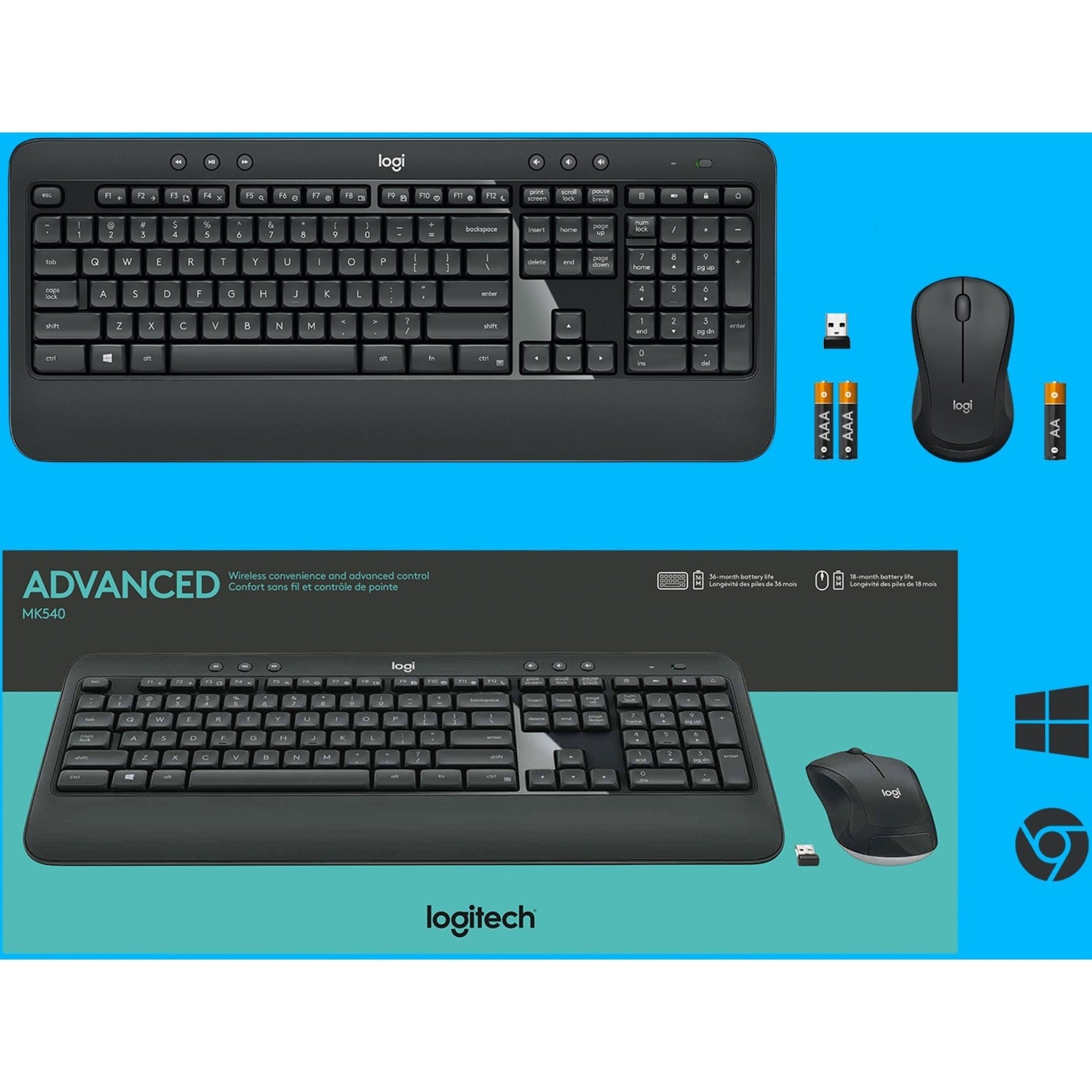 Logitech MK540 Wireless Keyboard Mouse Combo, Spill Resistant, Quiet K ...