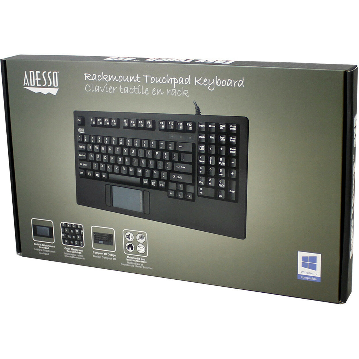Adesso AKB-425UB EasyTouch Rackmount Touchpad Keyboard, USB Cable, 104 ...