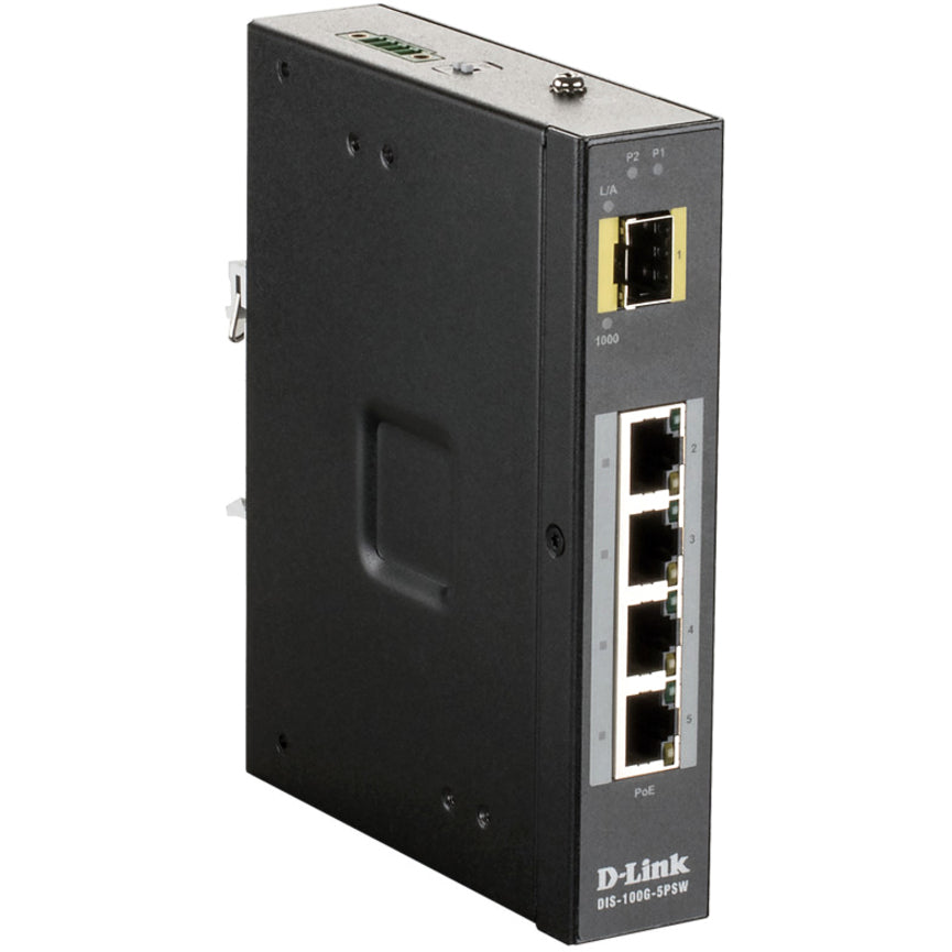 D-Link DIS-100G-5PSW Industrial Gigabit Unmanaged PoE Switch with SFP ...