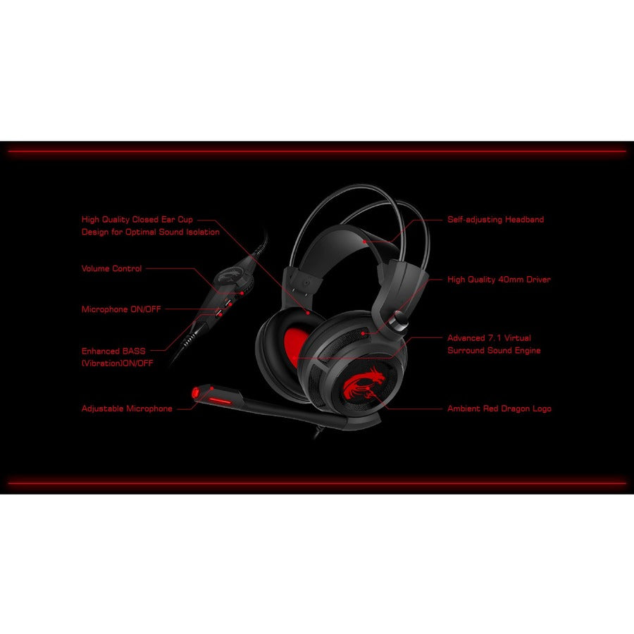 MSI DS502 Gaming Headset with LED Lighting, Vibration System, 40mm Dri ...