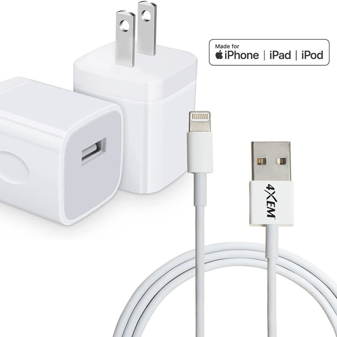 4XEM MFi Certified AC Adapter & Lightning Cable Kit, iPhone iPod AirPo ...
