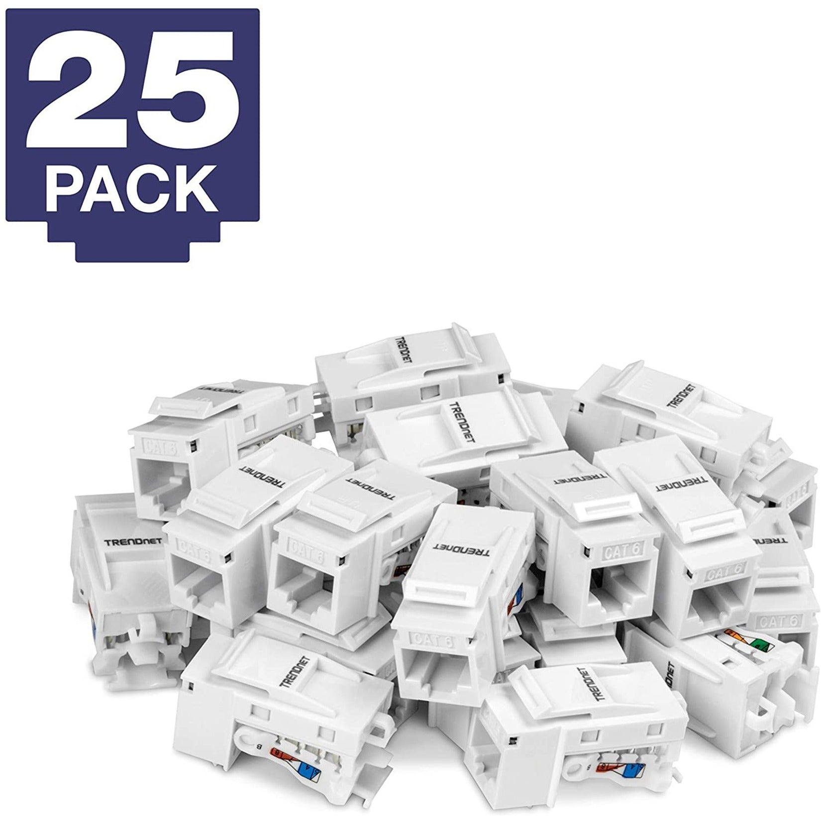 TRENDnet TC-K25C6 25 Pack Cat6 RJ-45 Keystone Jack, 90° Angle Terminat ...
