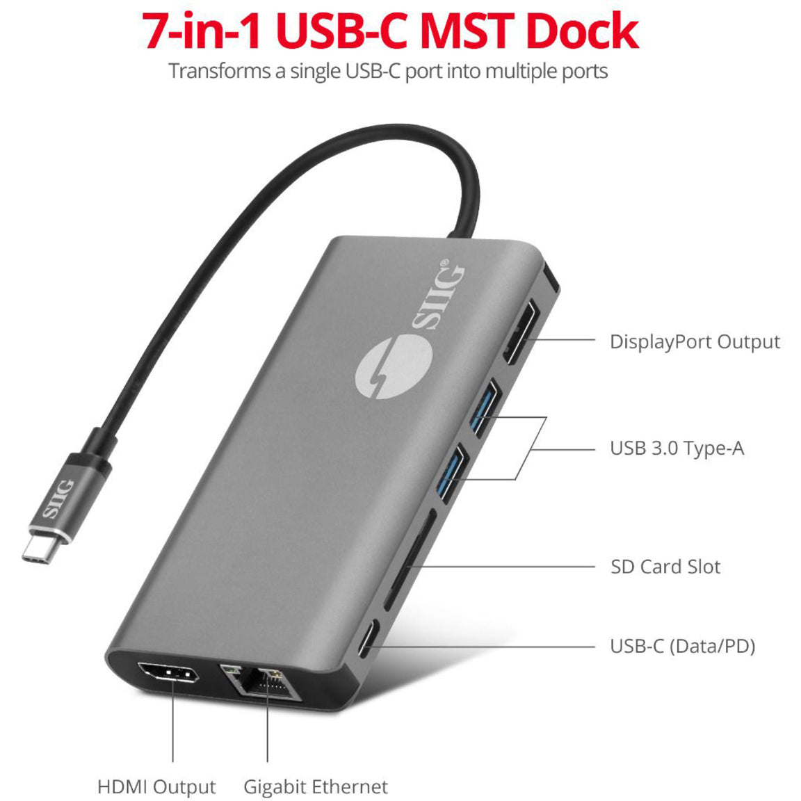 SIIG JU-DK0F11-S1 USB-C MST Video with Hub, LAN and PD 3.0 Docking Sta ...