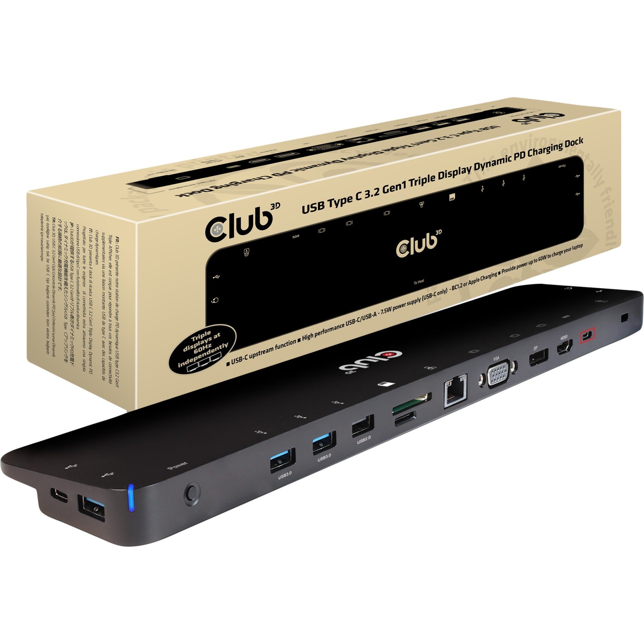 Club 3D CSV-1564 USB C Triple Display Dock, Dynamic PD Charging, 60-10 ...