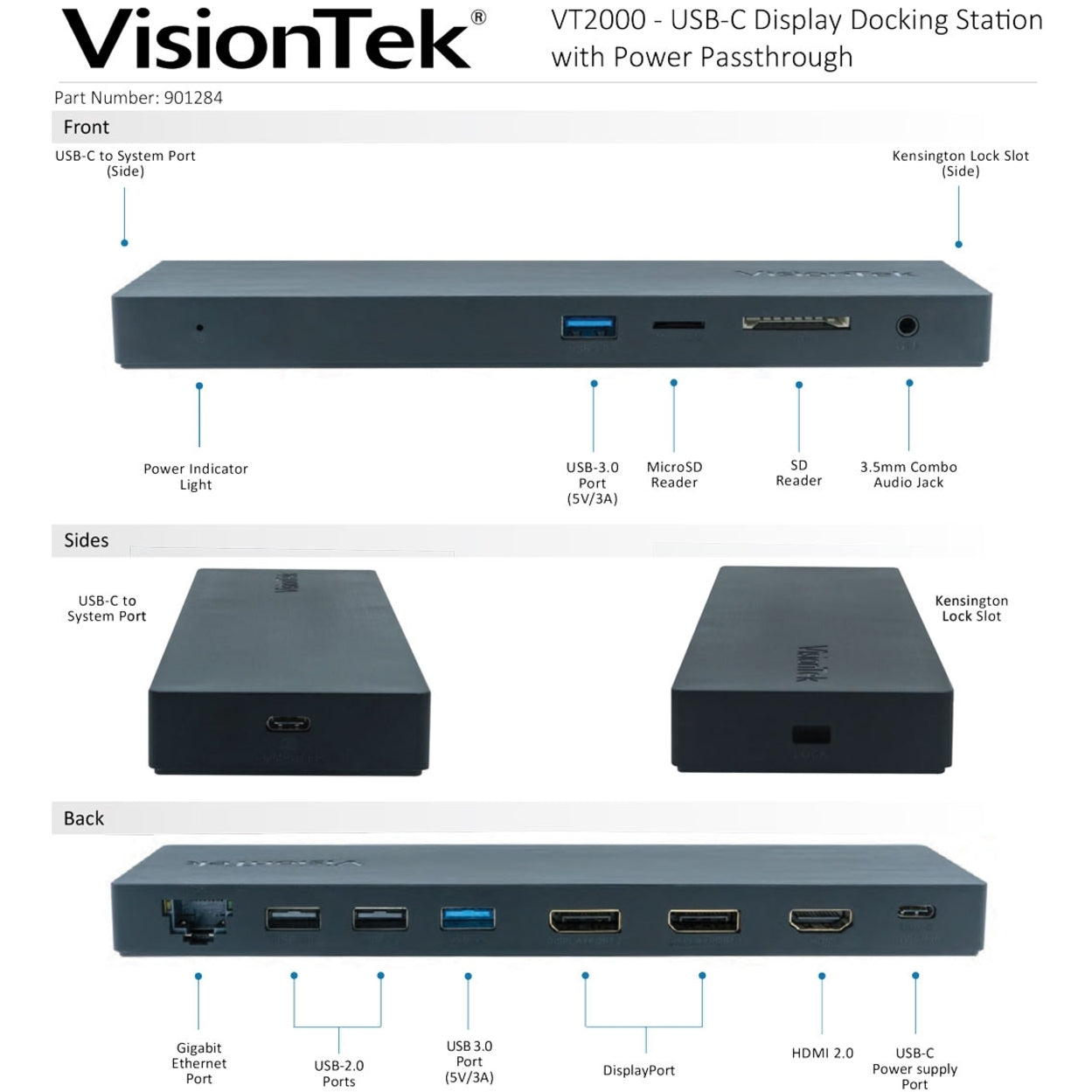 VisionTek 901284 VT2000 Triple Display USB-C Docking Station with Powe – Network Hardwares