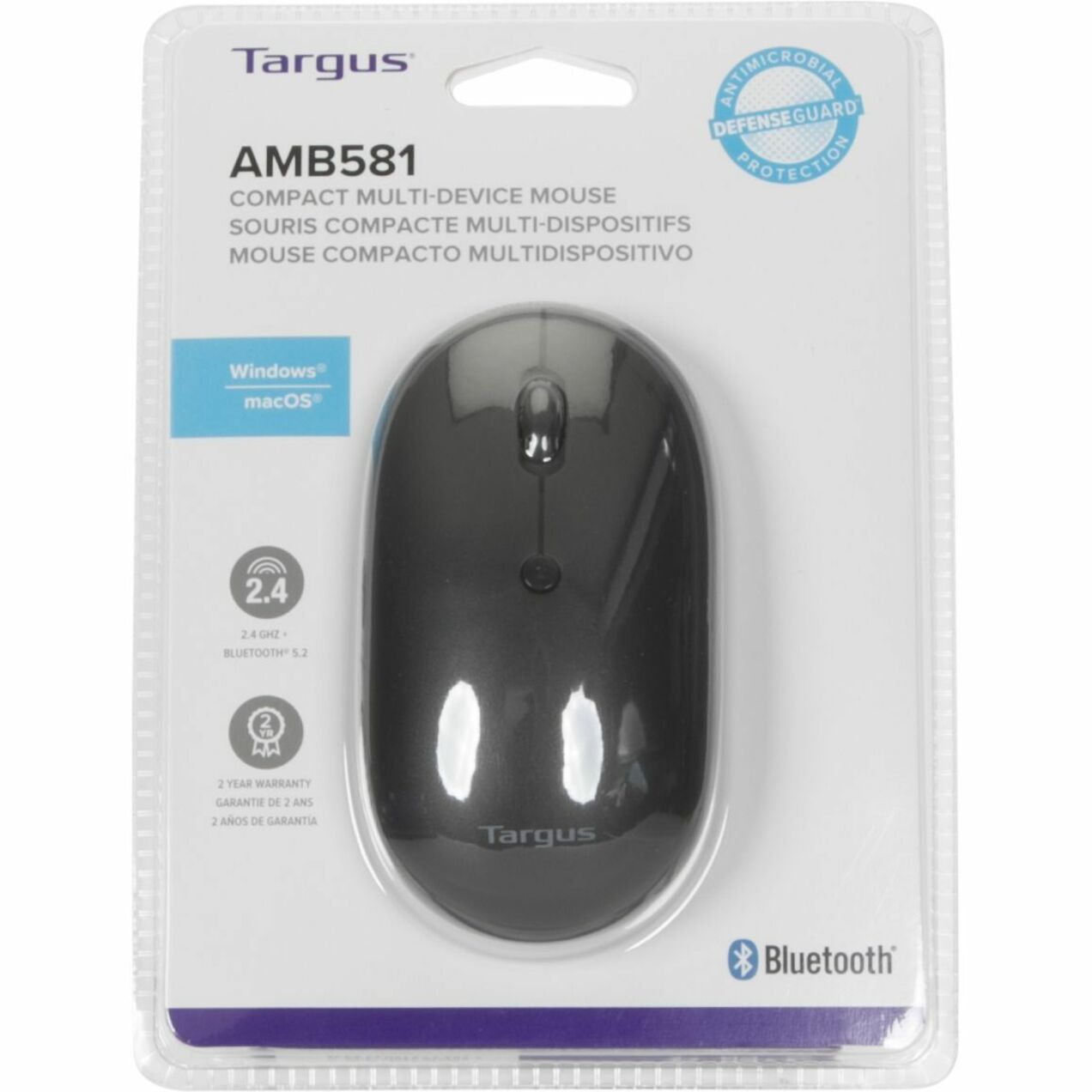 Targus AMB581GL Compact Multi-Device Antimicrobial Wireless Mouse, Erg ...