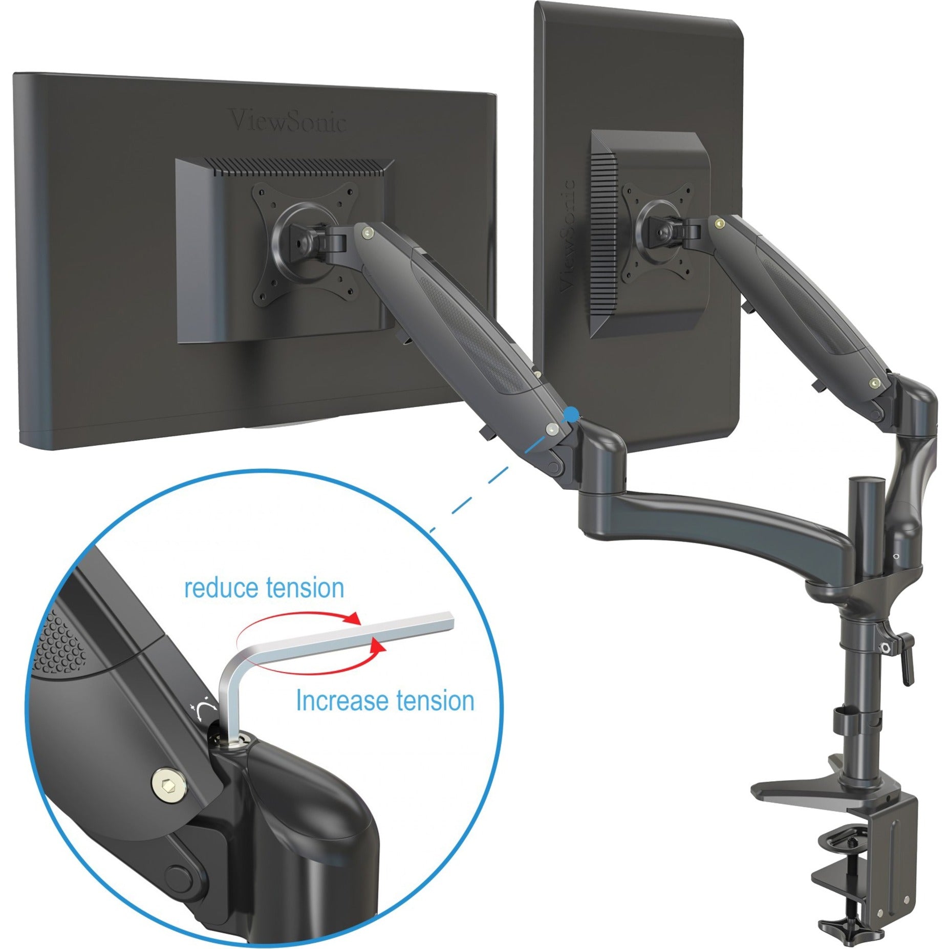 DoubleSight Displays DS-232S Dual Monitor Full Motion Flex Arm, Clamp ...