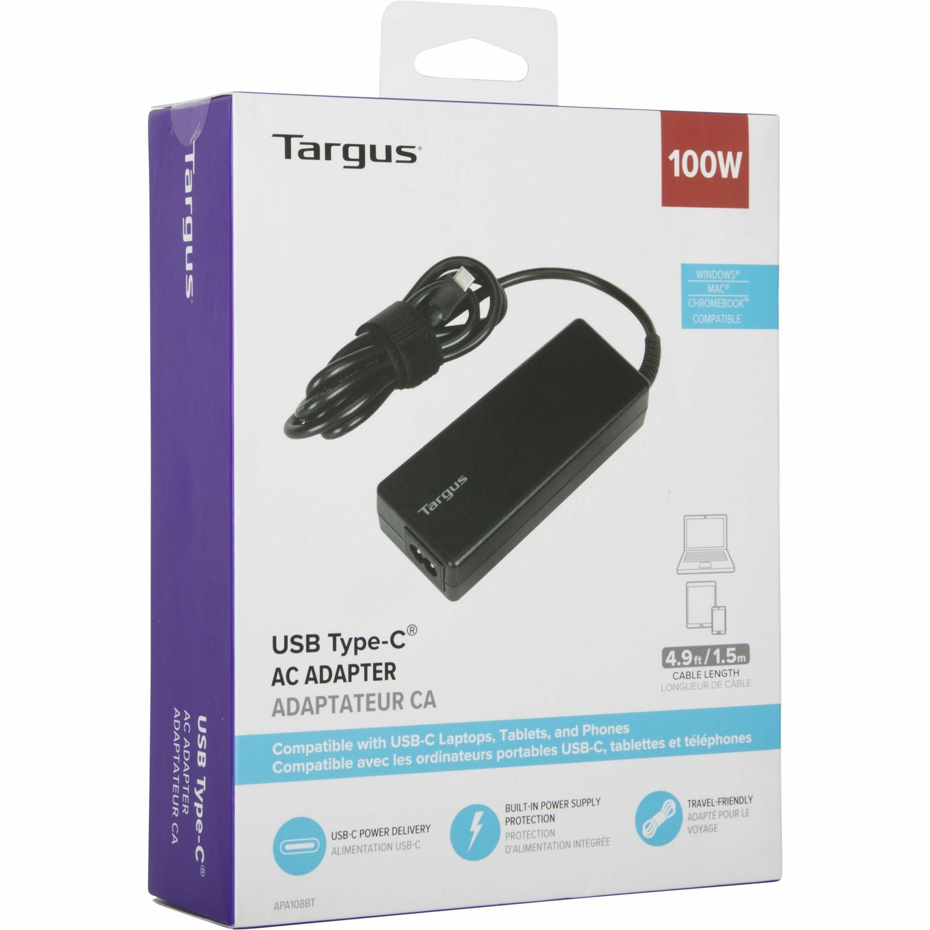 Targus APA108BT 100W USB-C Charger, Rugged, 65W Maximum Output Power ...