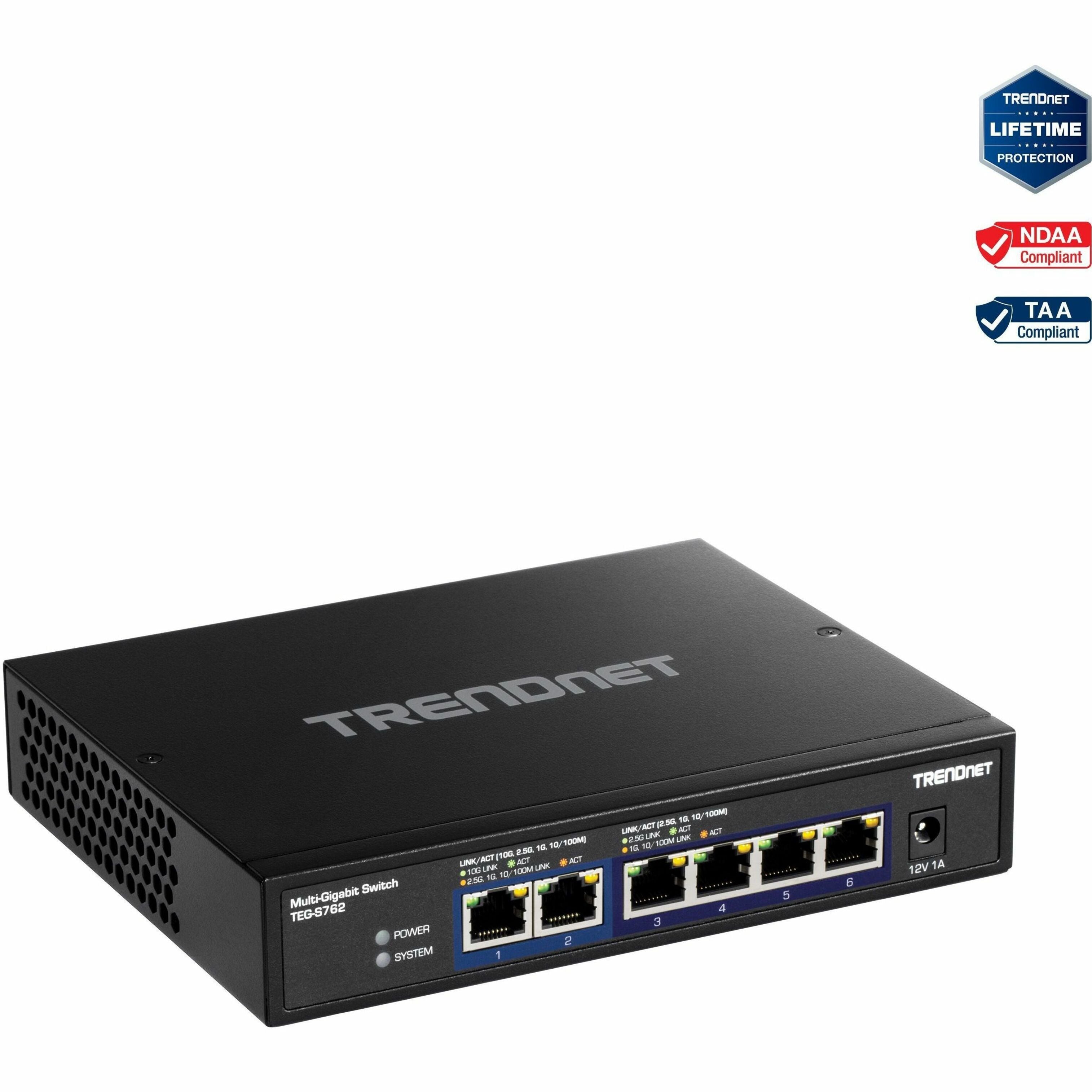 TRENDnet TEG-S762 6-Port 10G Switch 2.5GBase-T 10GBase-T Metal Lifetim ...