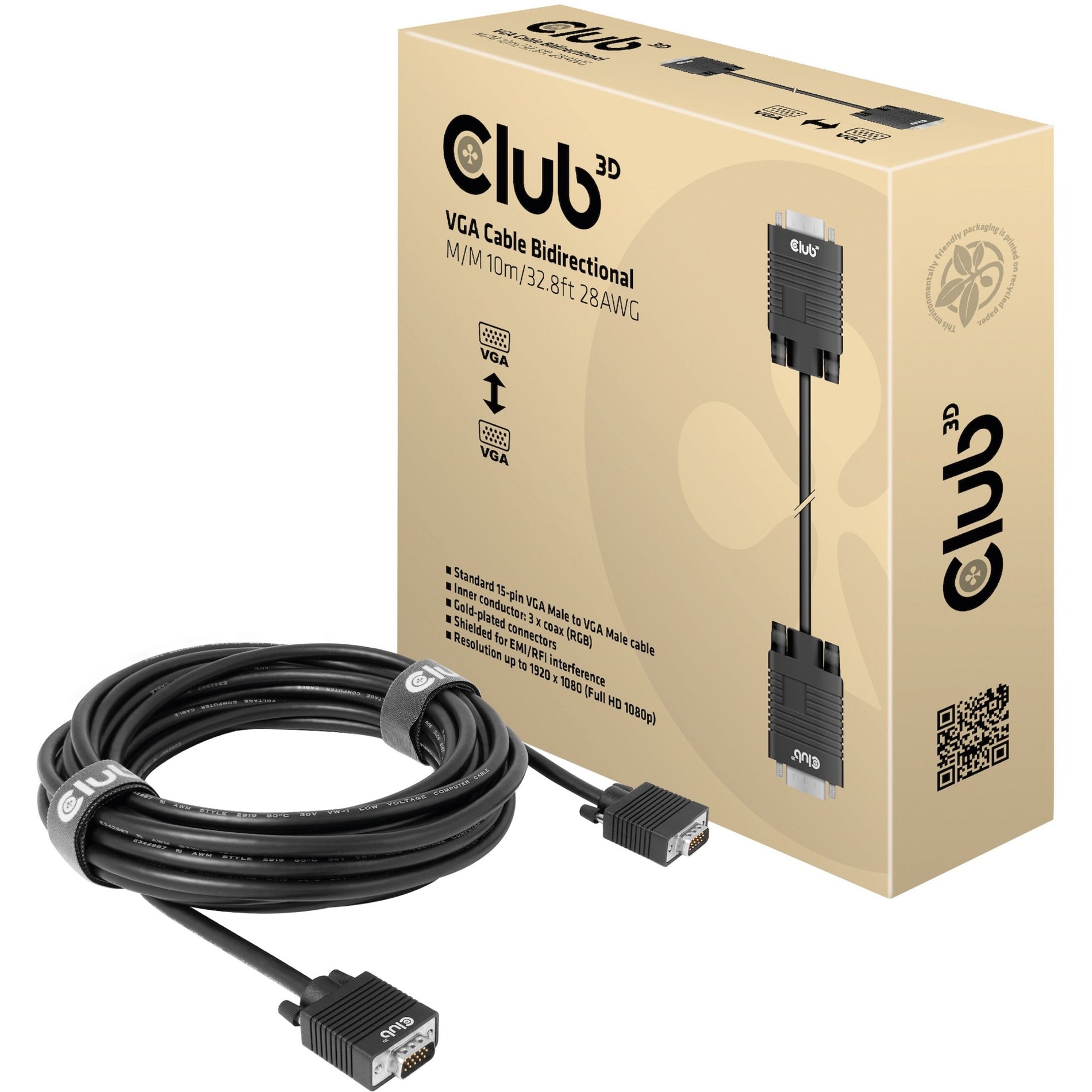 Club 3D CAC-1710 VGA Cable Bidirectional M/M 10m/32.8ft 28AWG, Crossta ...