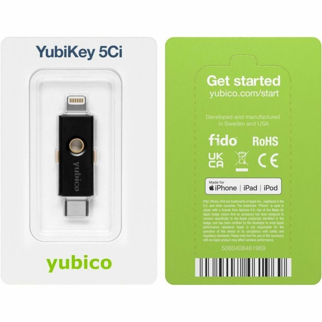 Yubico 8880001067 YubiKey 5Ci Security Token, Durable Water Resistant ...
