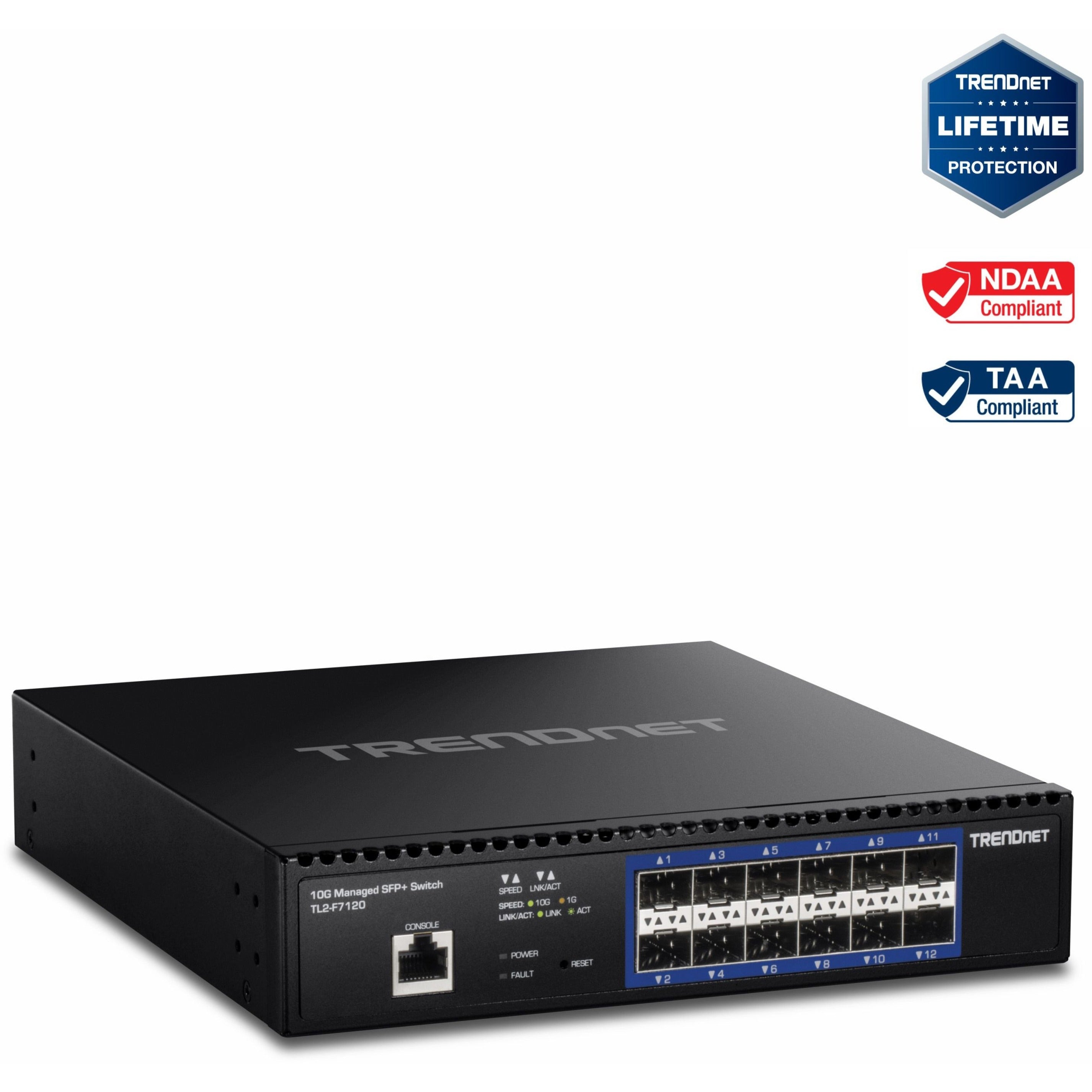 TRENDnet TL2-F7120 12-Port 10G Layer 2 Managed SFP+ Switch, Lifetime W ...